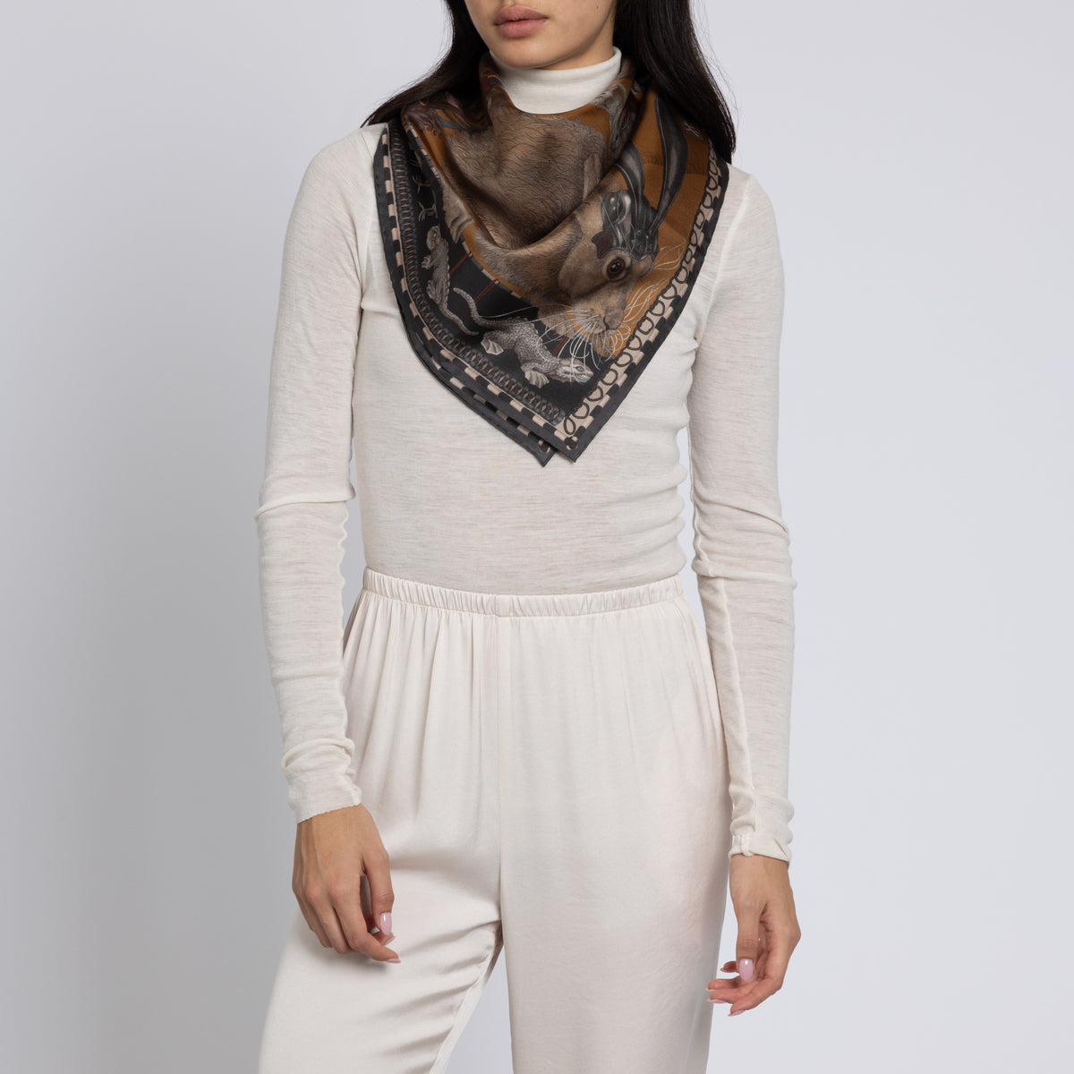 The Floating Rabbits Silk Twill Scarf 90 – Sabina Savage