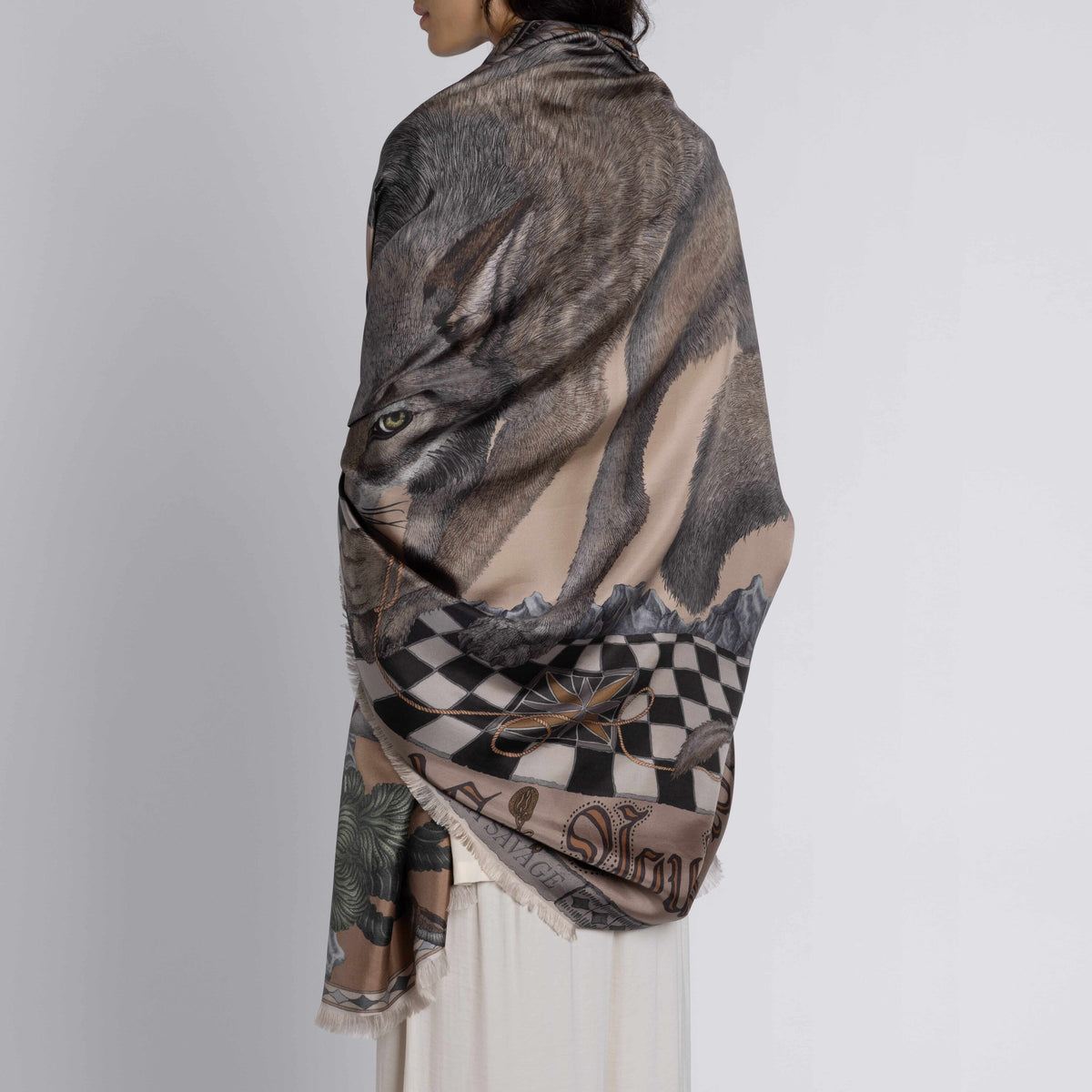 The Wolf You Feed Silk Twill Shawl in Desert Dawn | Sabina Savage